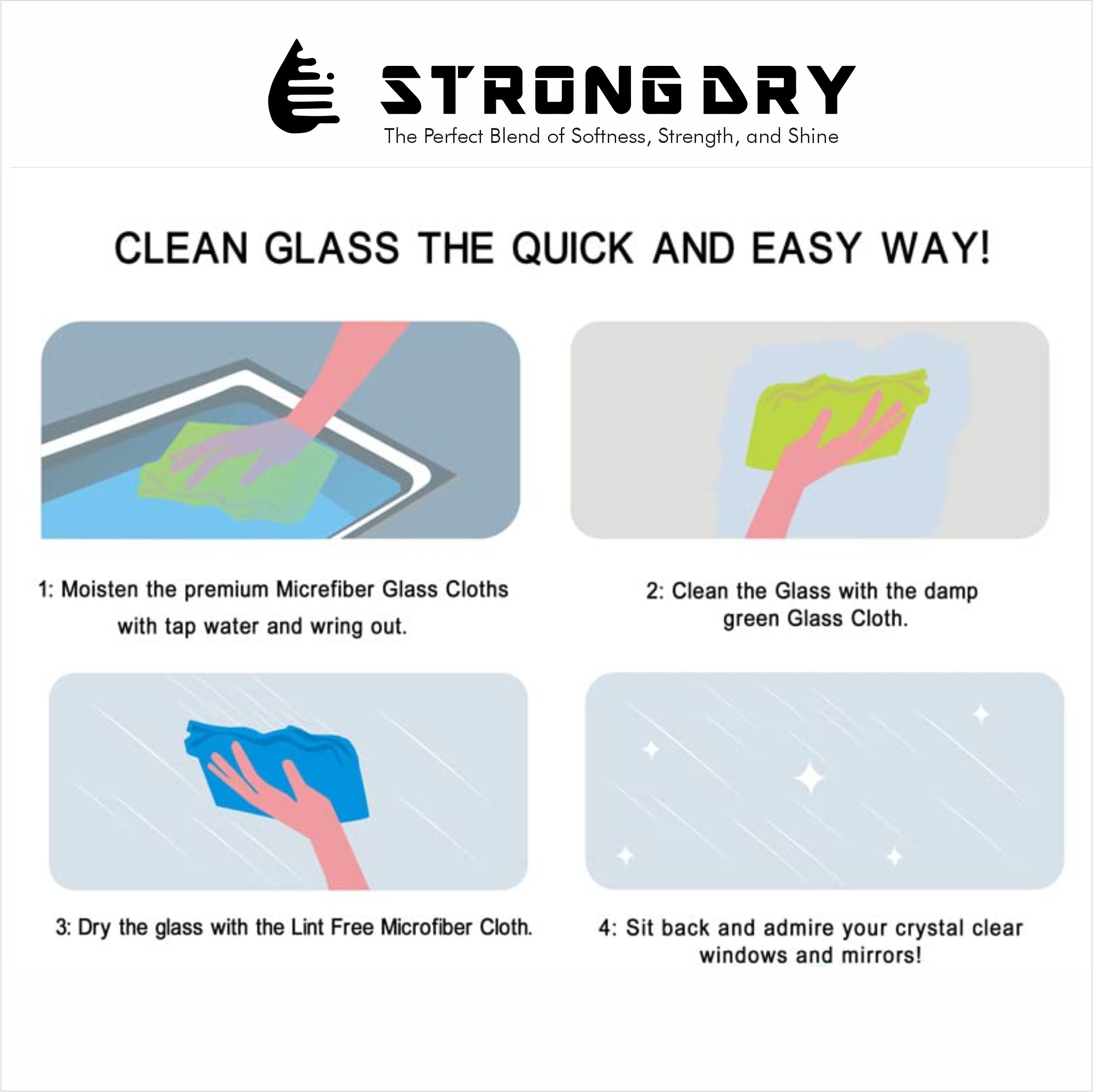 STRONGDRY MICROFIBER CLOTH FOR GLASS CLEANING 300GSM (BLUE COLOUR)